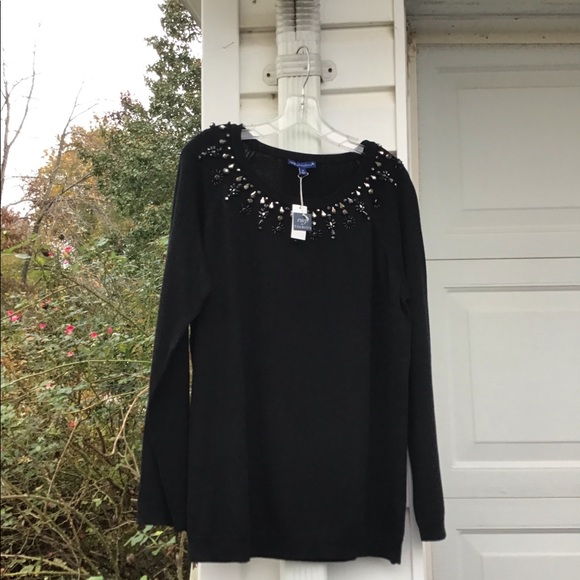 Talbots | Sweaters | Nwt Talbots Pretty Black Jeweled Neck Sweater ...